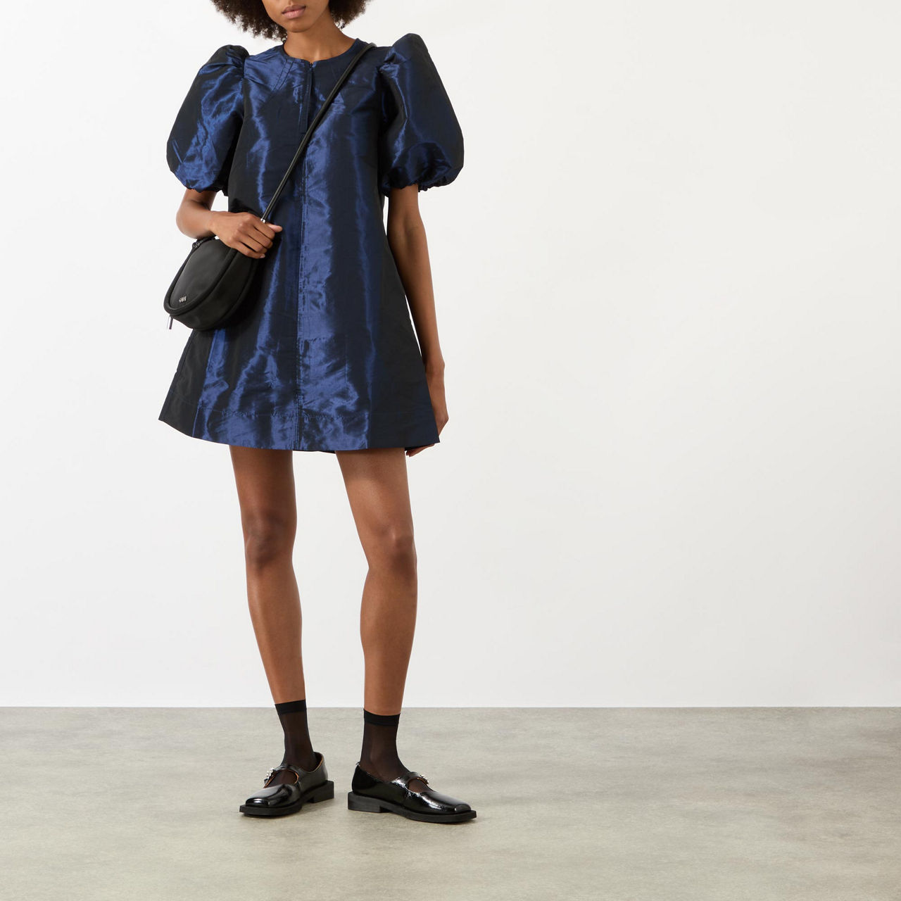 Ganni Taffeta Puff Sleeved Mini Dress
