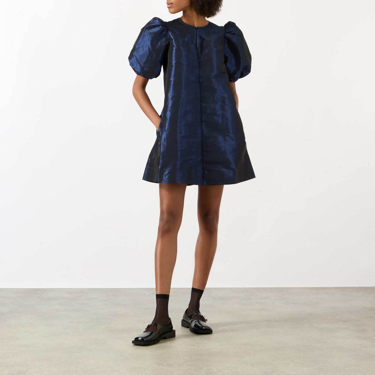Ganni Taffeta Puff Sleeved Mini Dress