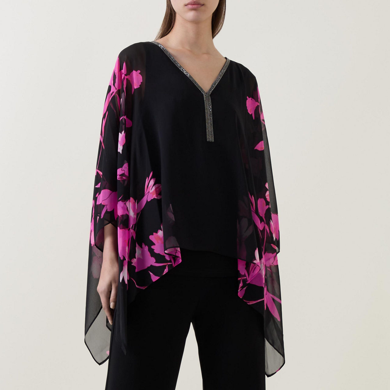 Floral Cape Sleeve Blouse