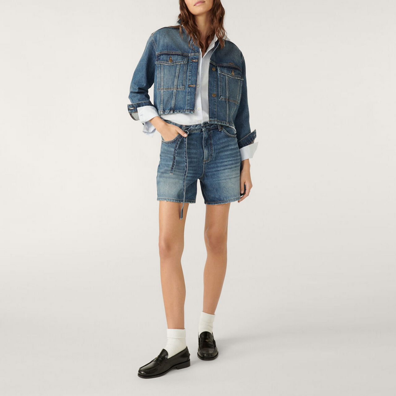 BA&SH Manon Cropped Denim Structured Jacket