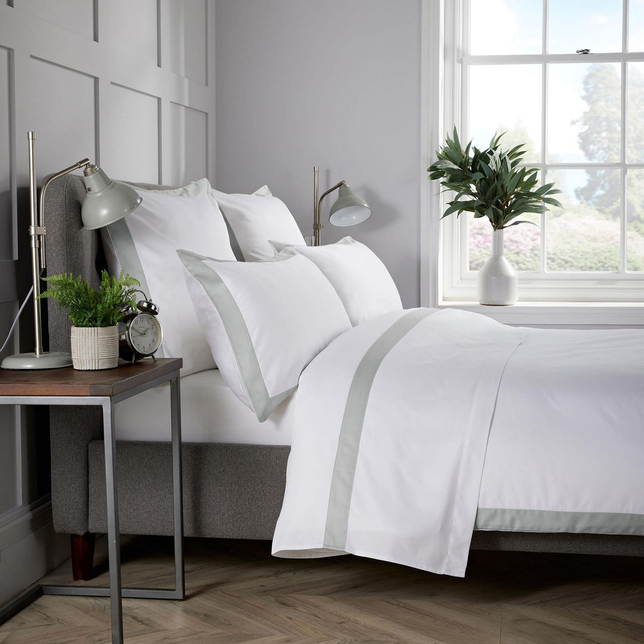 400 Thread Count Banded Duvet Set Silver