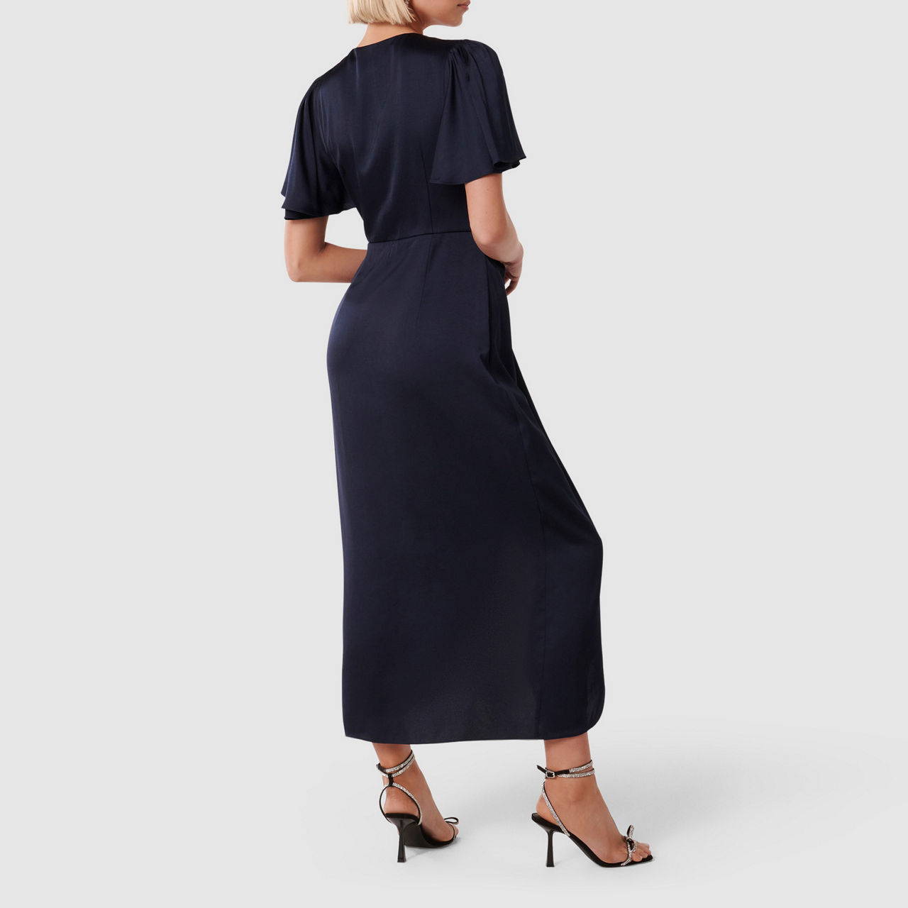 Estelle Satin Flutter Sleeve Midi Dress