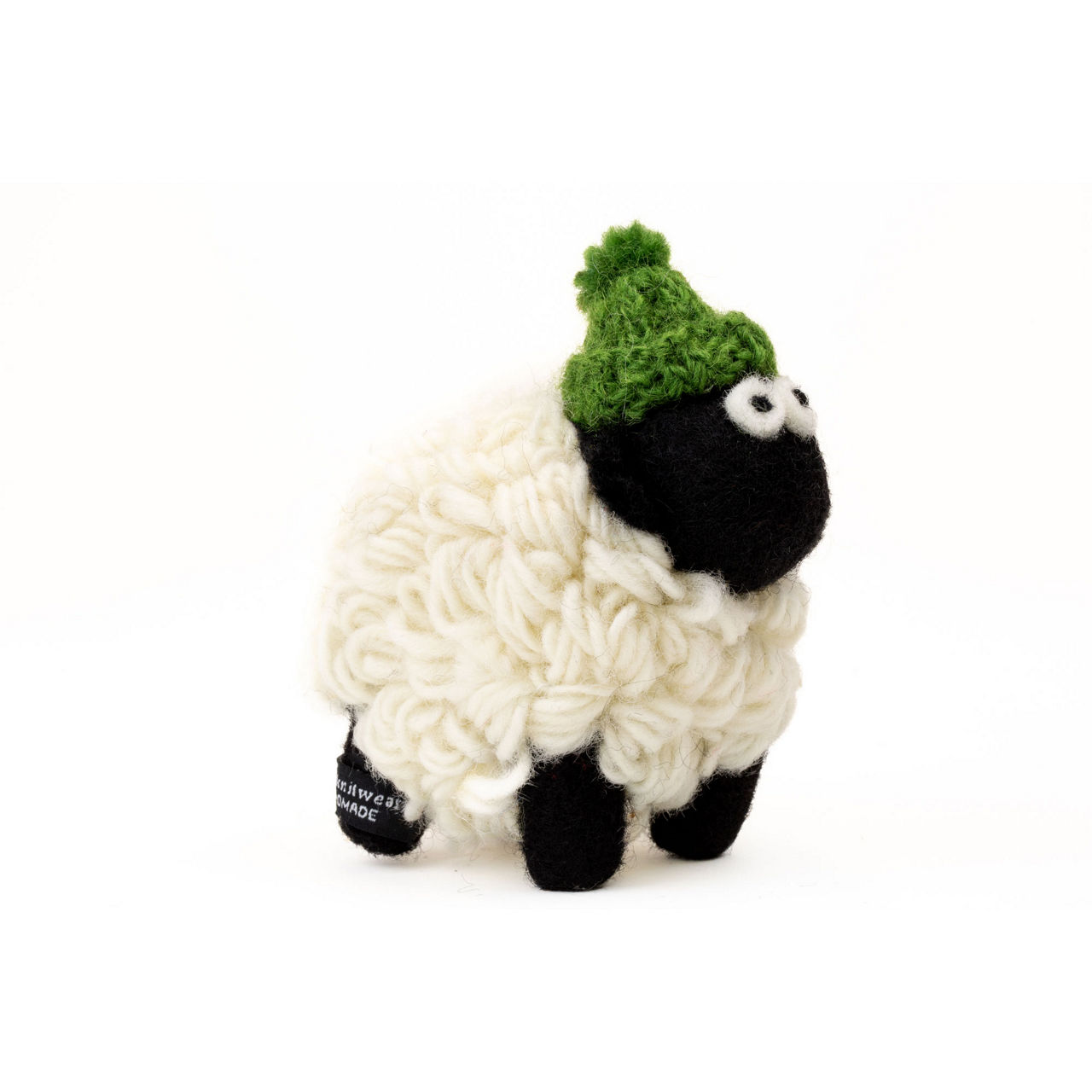 Knitted Sheep With Green Bobble Hat