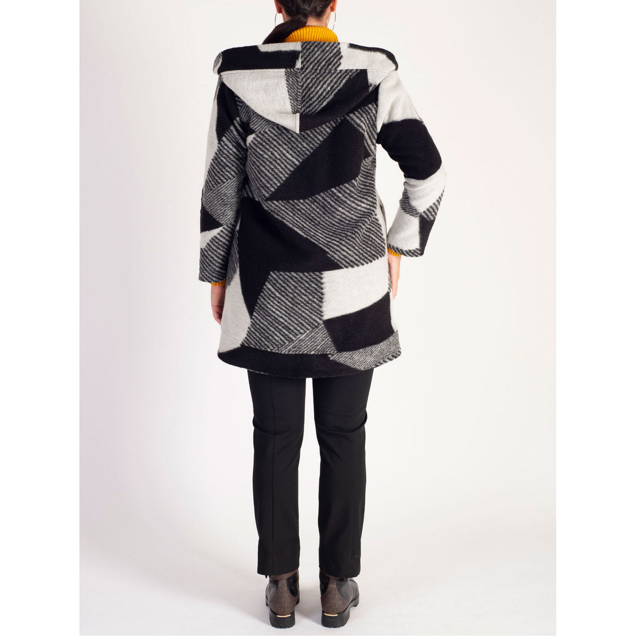 Patchwork Wool-Blend Hooded Coat