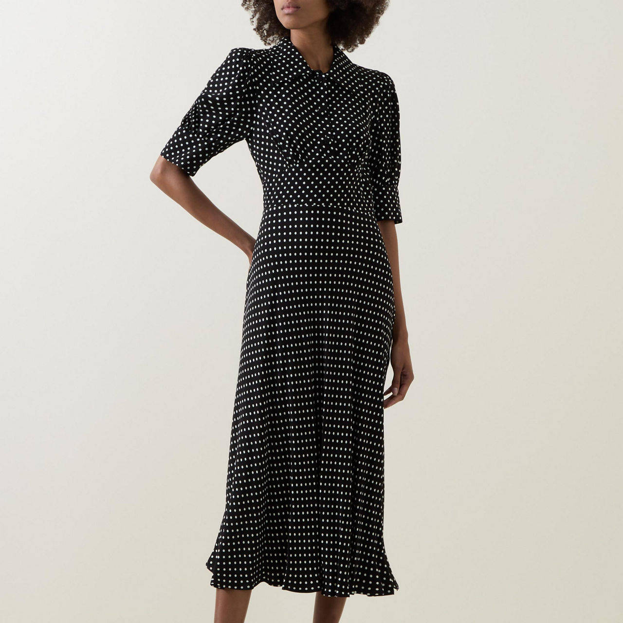 Wilma Monochrome Spotted Midi Dress