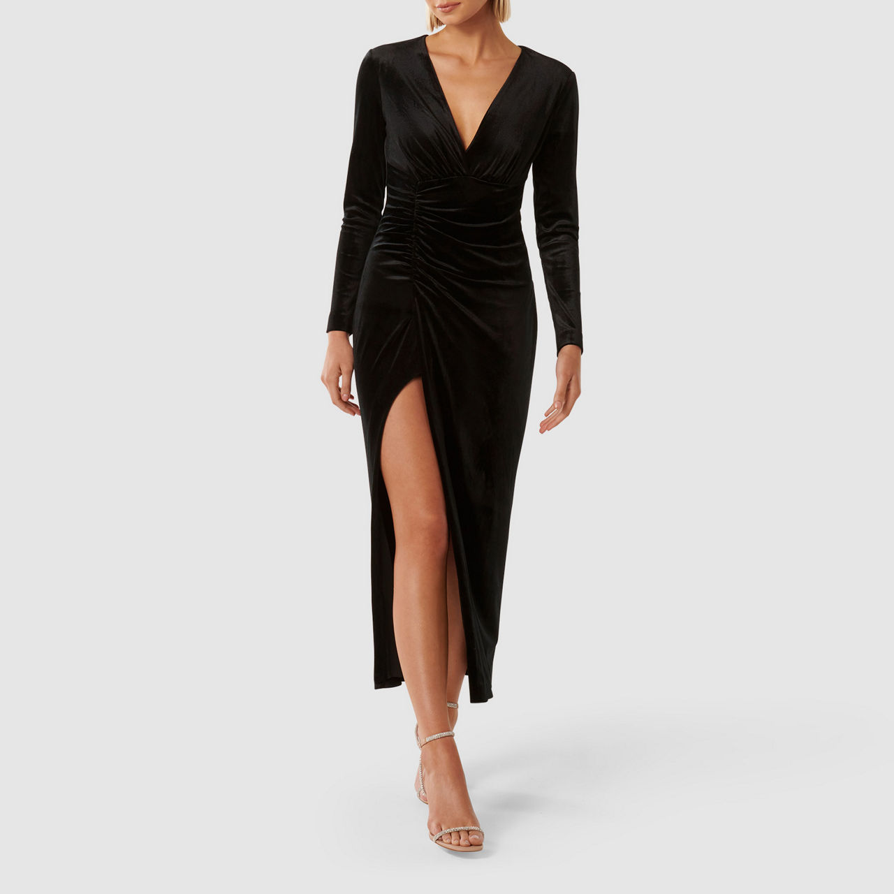 Marisa Plunge Neck Velvet Midi Dress
