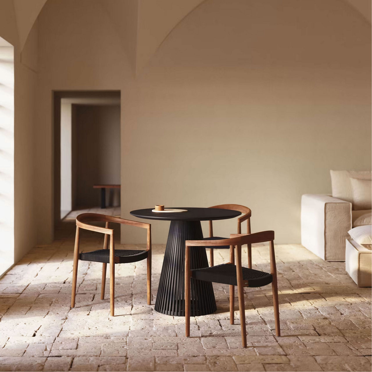 Jeanette Round Table Solid White Cedar Wood Black 90cm