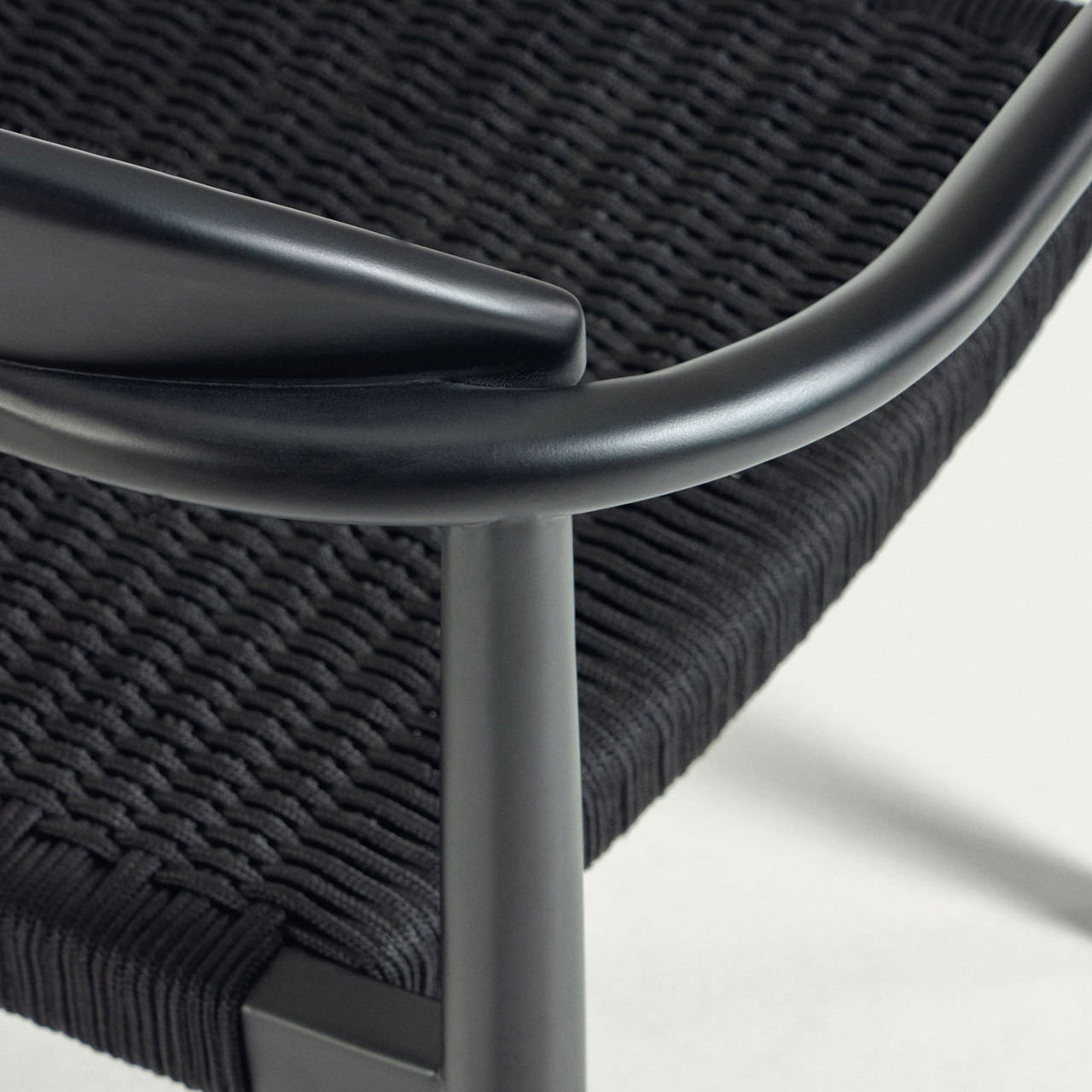 Nina Stackable Chair Solid Acacia Wood with Black Finish and Black Rope ...