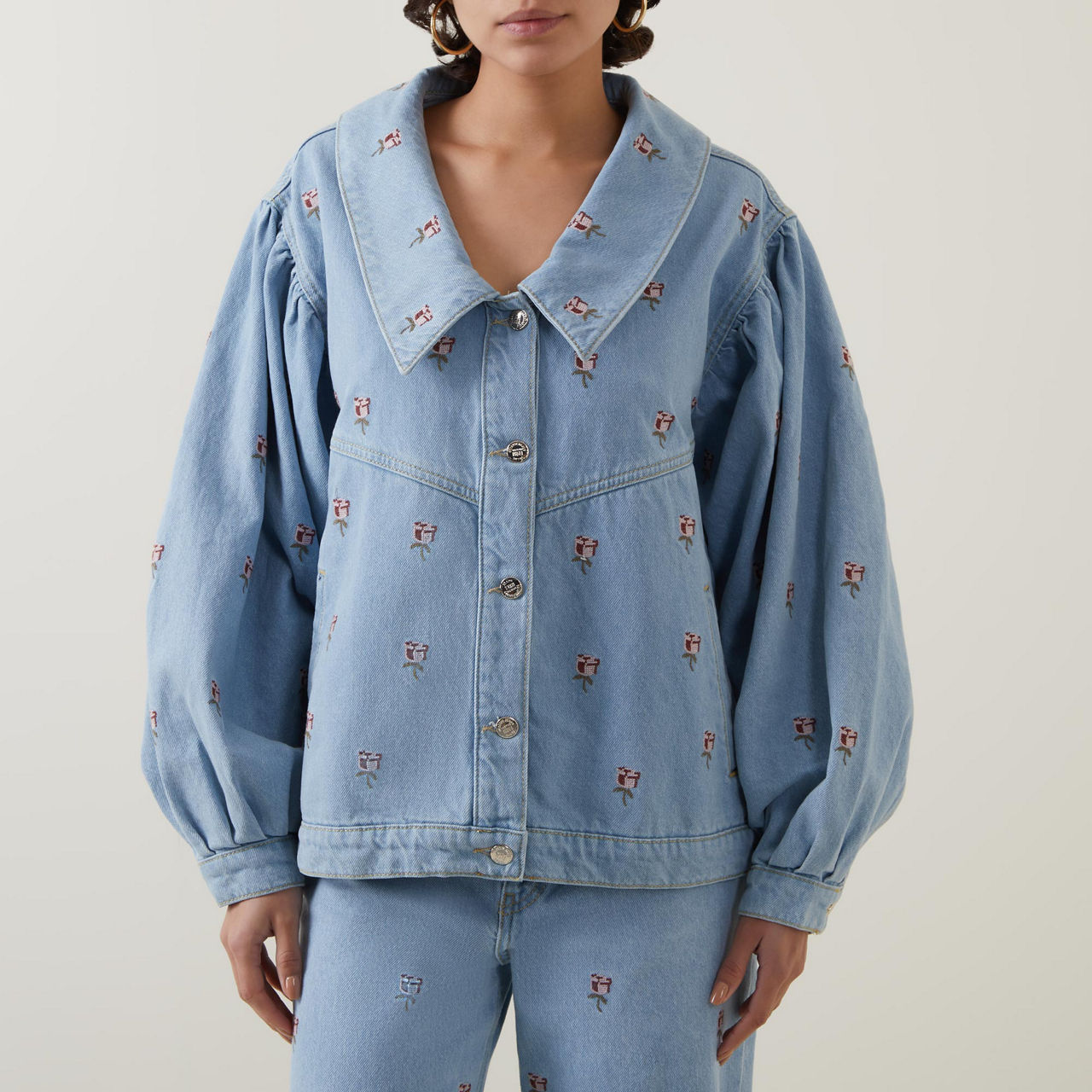FARM RIO Rose Embroidered Denim Jacket