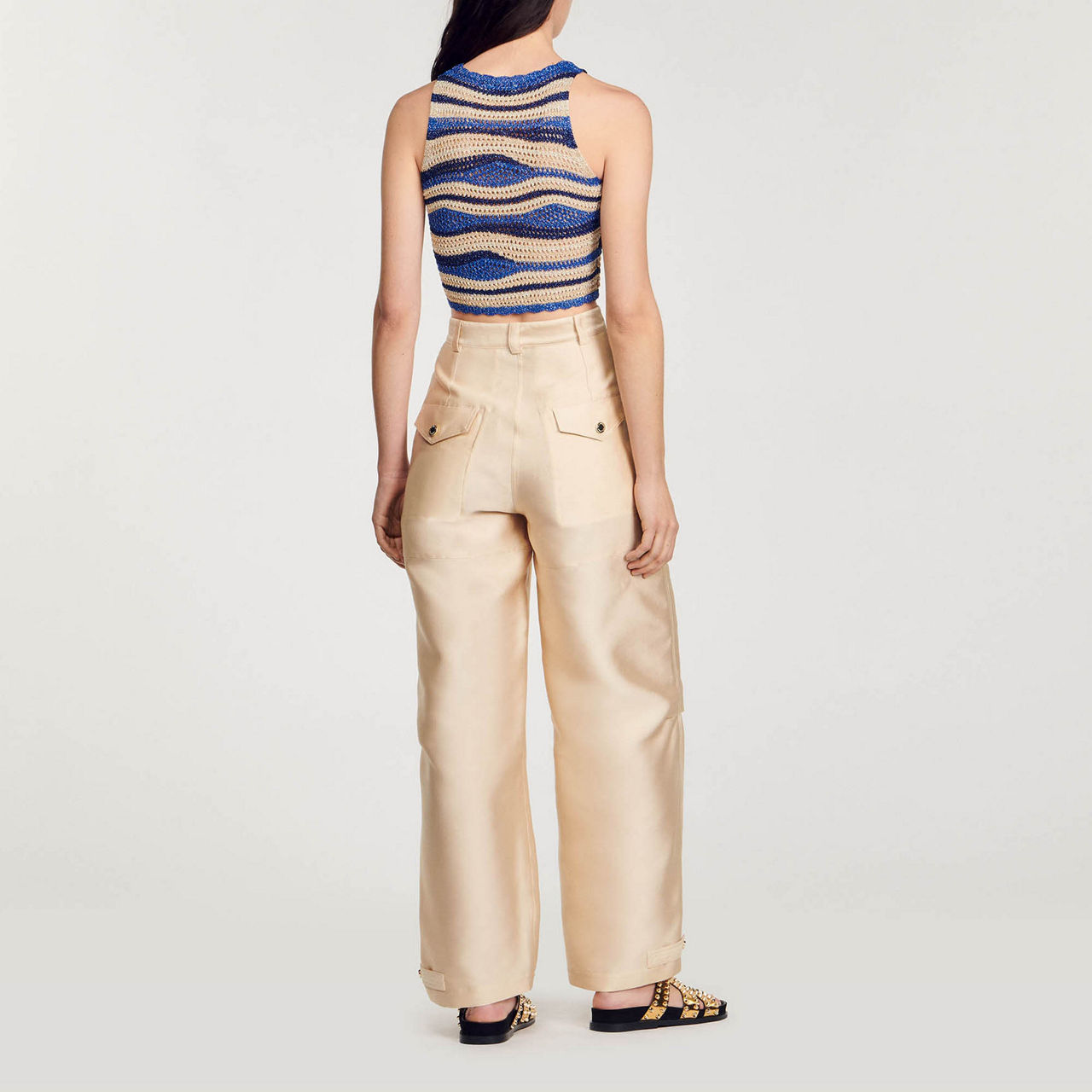 SANDRO Striped Crochet Top