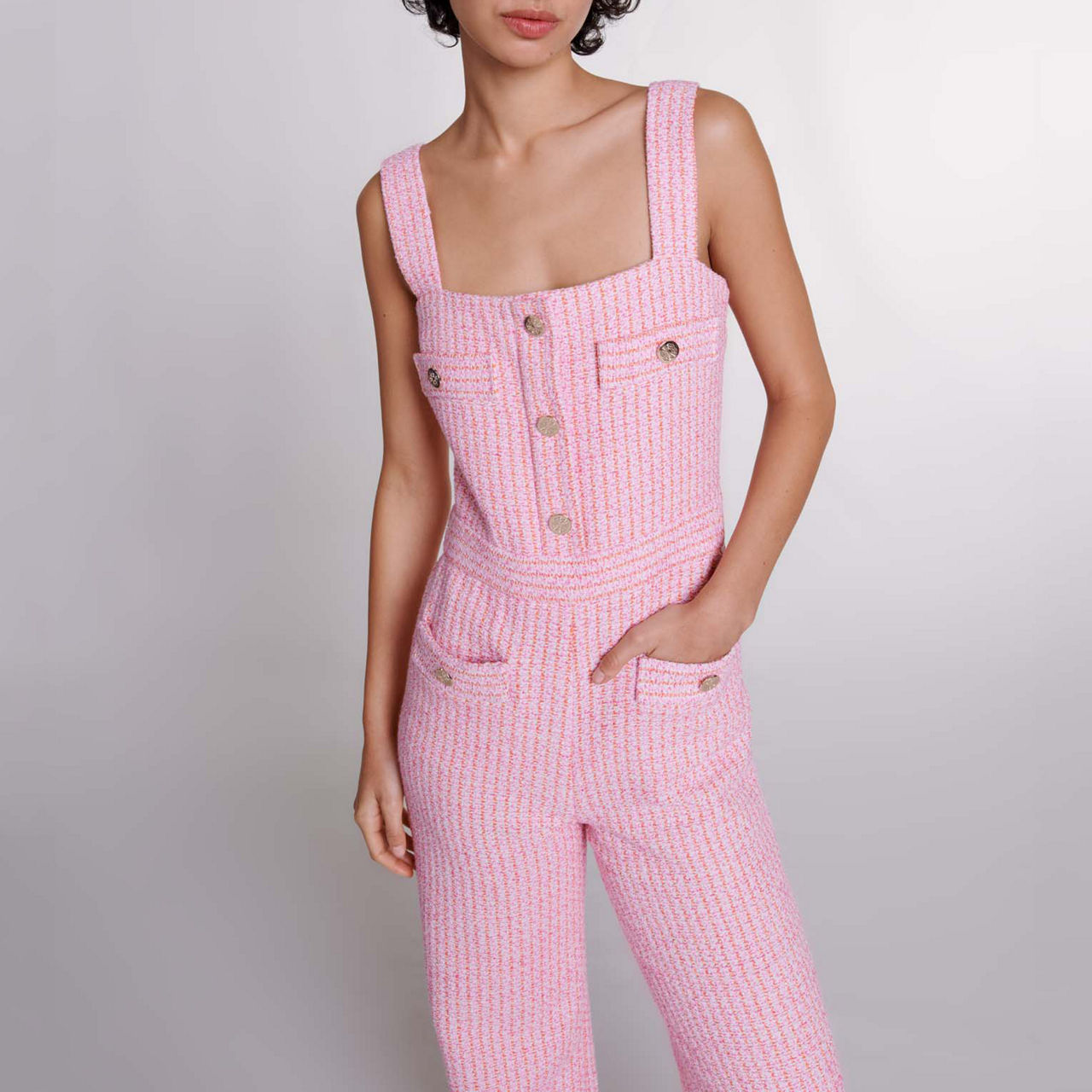 MAJE Tweed Button-Detail Jumpsuit