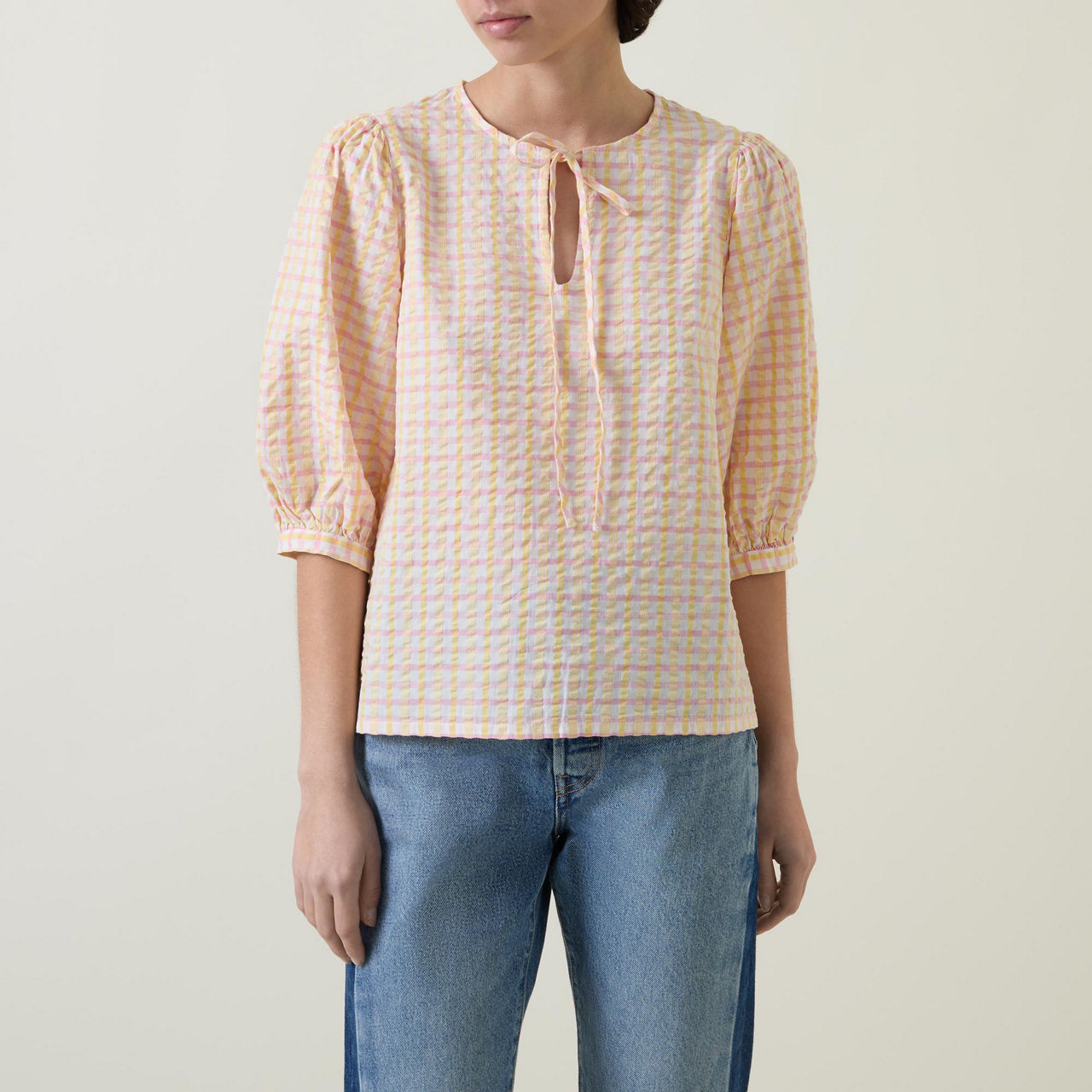 Belmont Check-Print Seersucker Blouse
