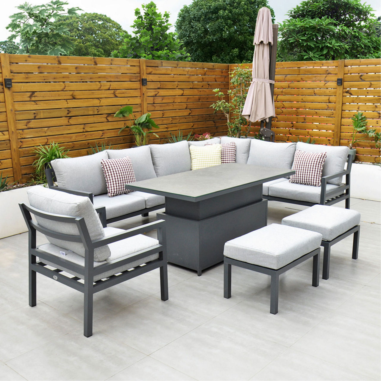 RATHWOOD Panama Corner Set with Rising Table Chair Dark Grey