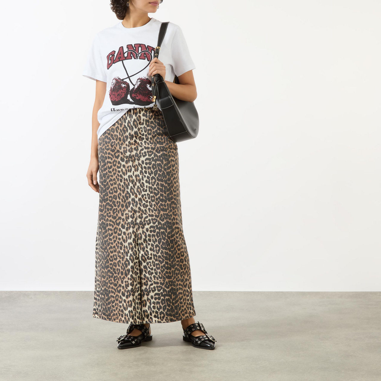 GANNI Leopard-Print Denim Skirt