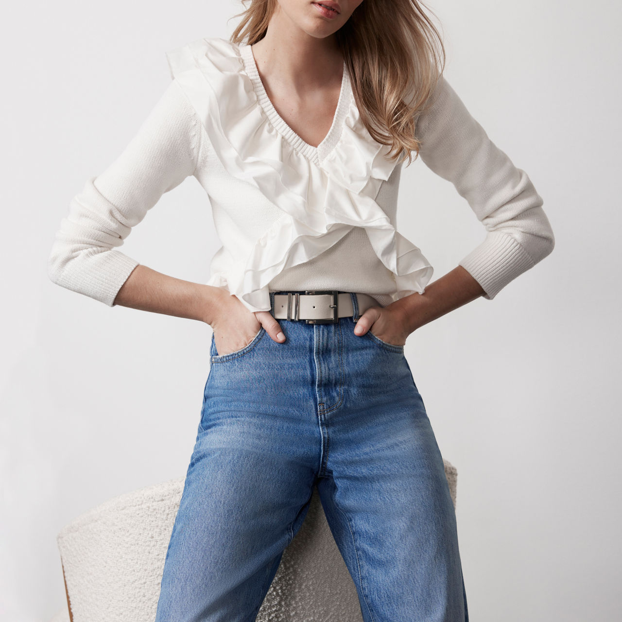 Ruffled Cropped Sweater