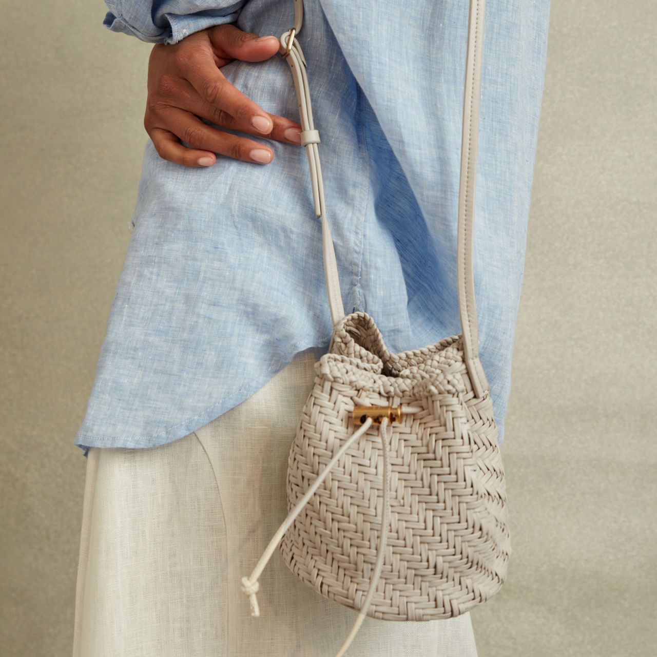 Berti Woven Leather Bucket Bag
