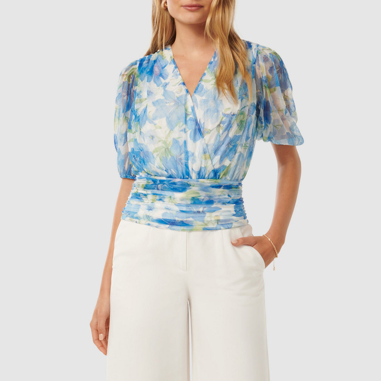 Wendall Wrap Front Plissé Top