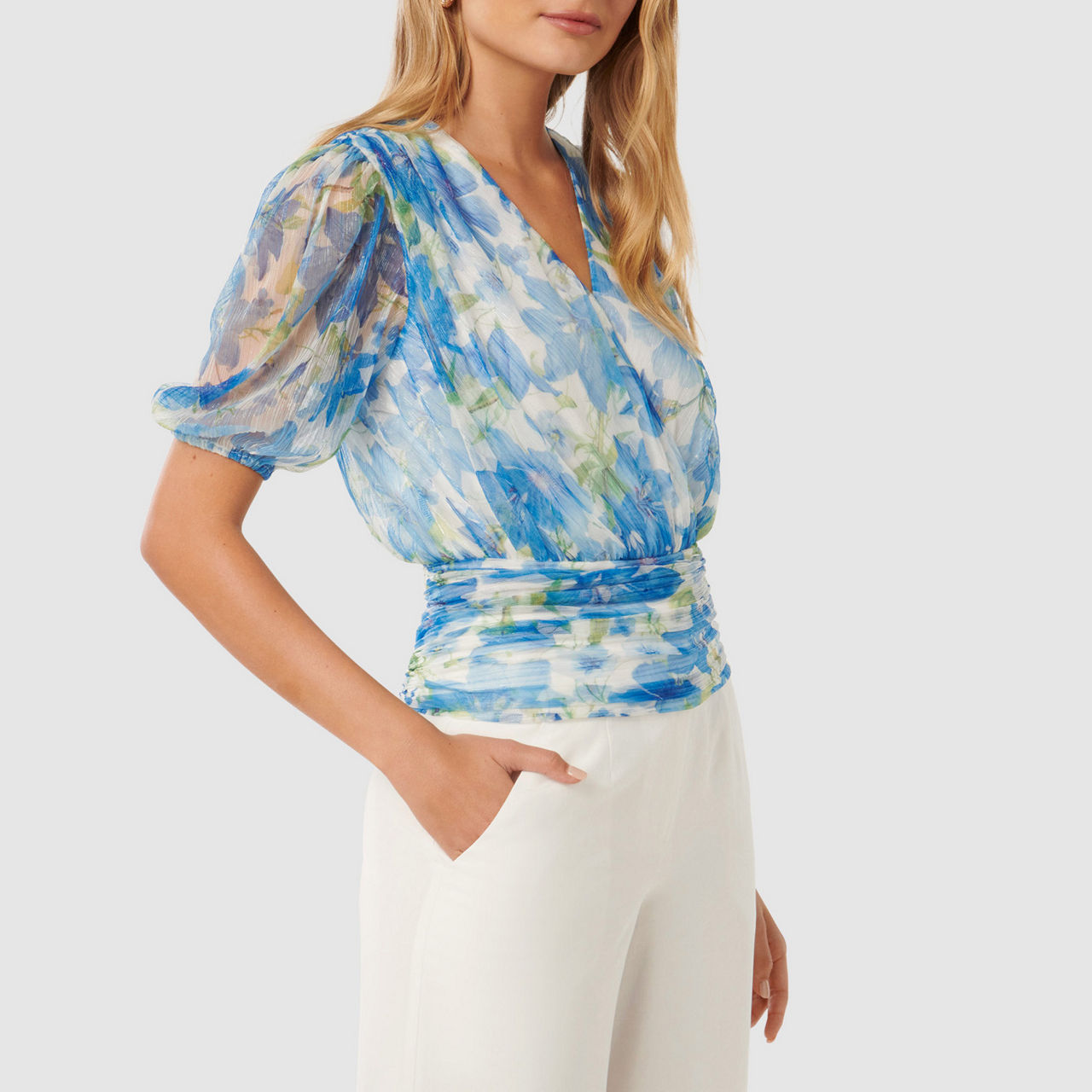 Wendall Wrap Front Plissé Top