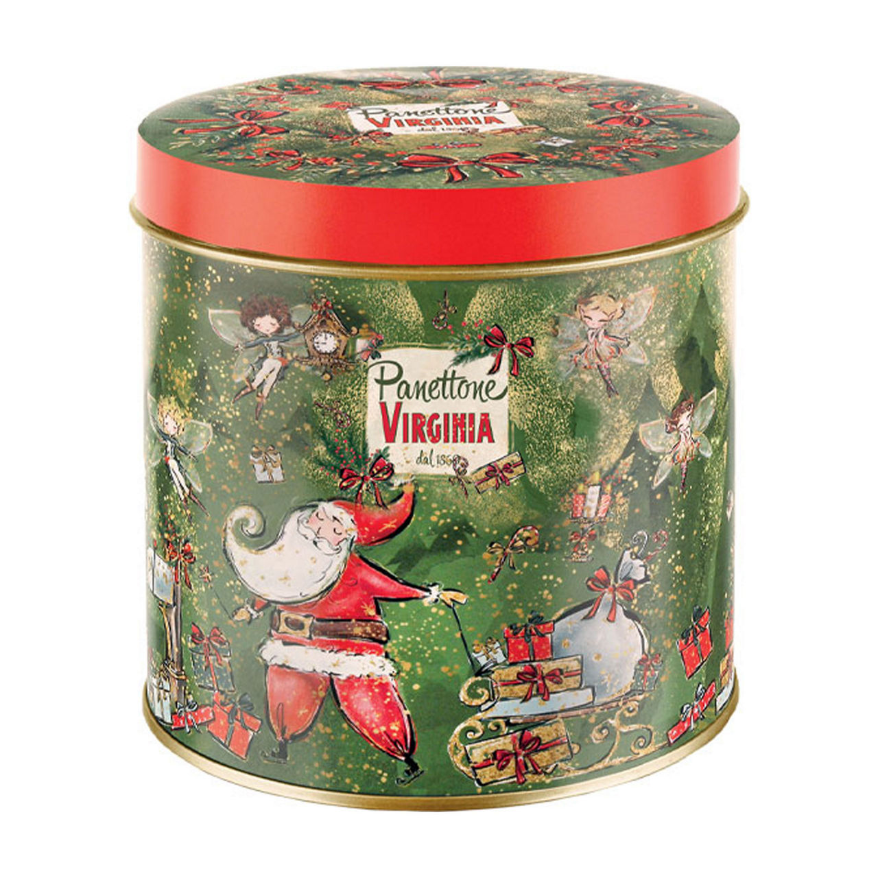 AMARETTI VIRGINIA Mini Traditional Panettone in Santa and Sleigh Tin