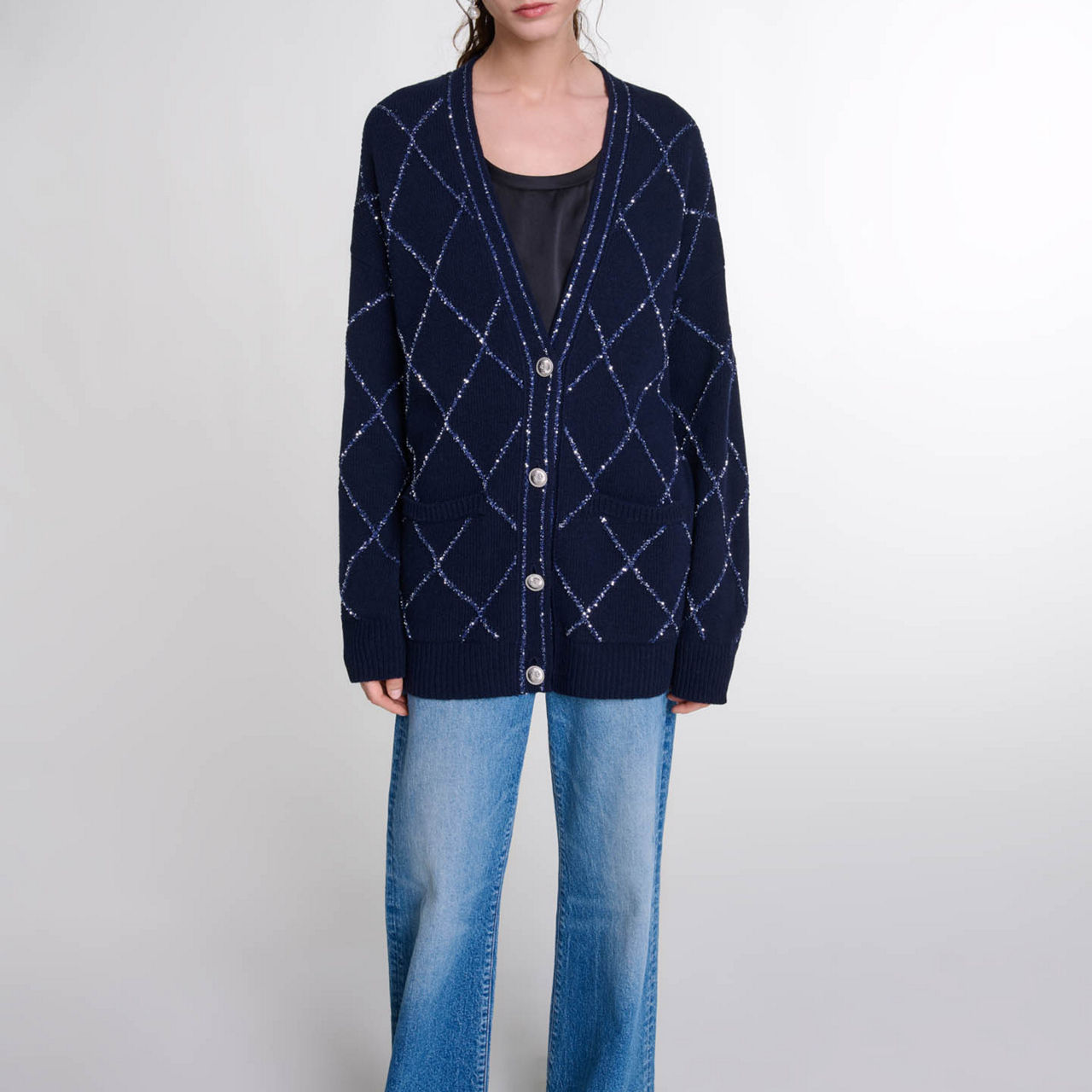 MAJE Diamond Check Cardigan