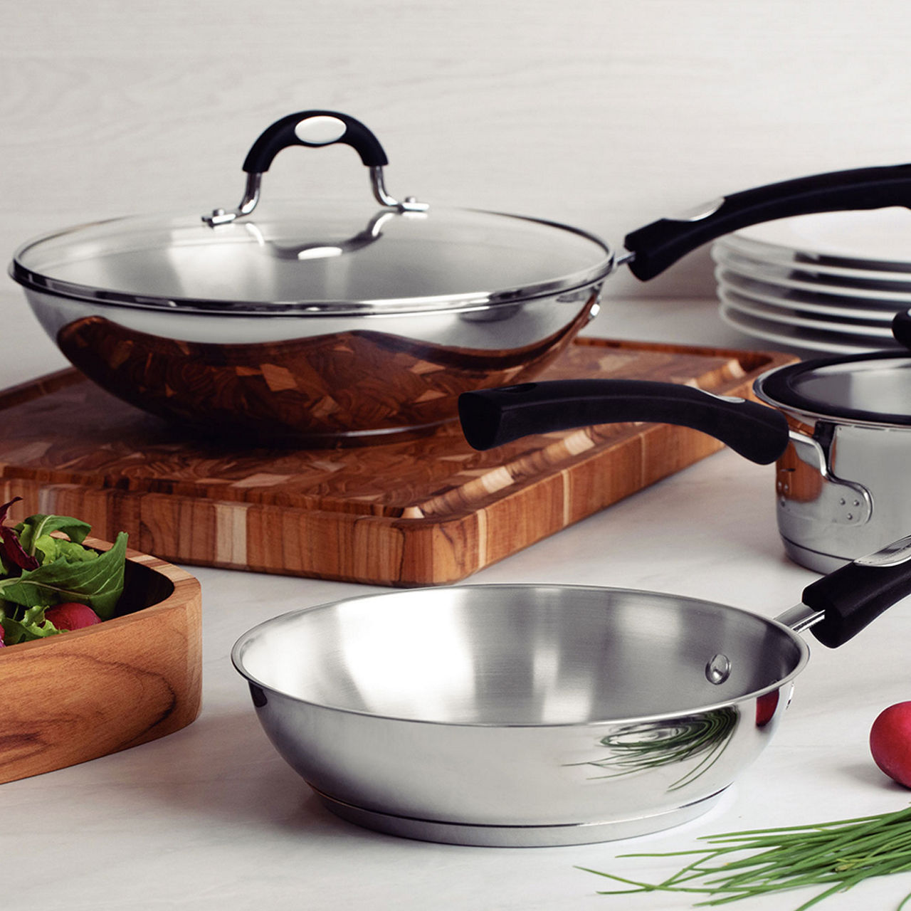 TRAMONTINA Stainless Steel Wok with Glass Lid 28cm