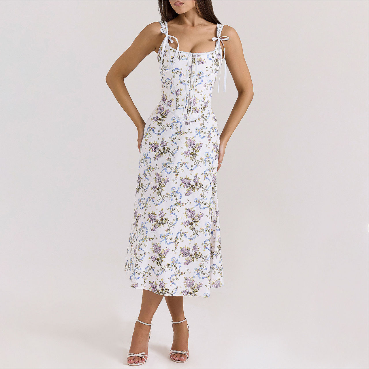 HOUSE OF CB Dionne Floral Ribbon Corset Dress